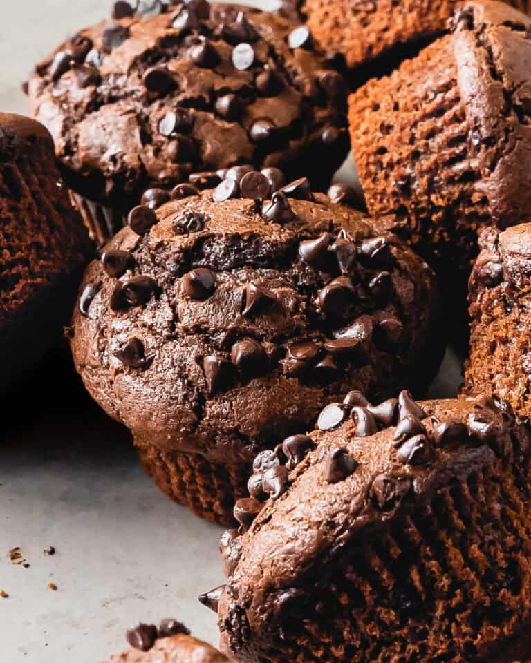 Double Chocolate Chip Muffins (Best Bakery Style Recipe) - Olives + Thyme